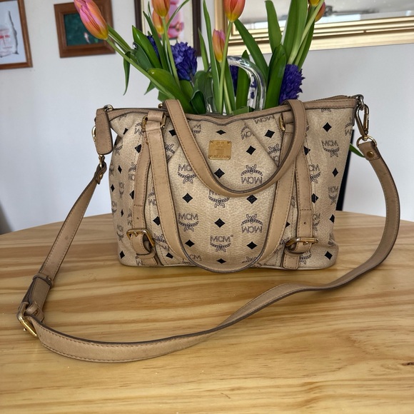 MCM | Bags | Mcm Visetos Beige Leather Twoway Bag Beige Shoulder ...